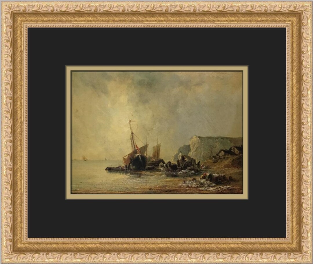 Richard Parks Bonington Boats on the Shore of Normandy Custom Framed ...