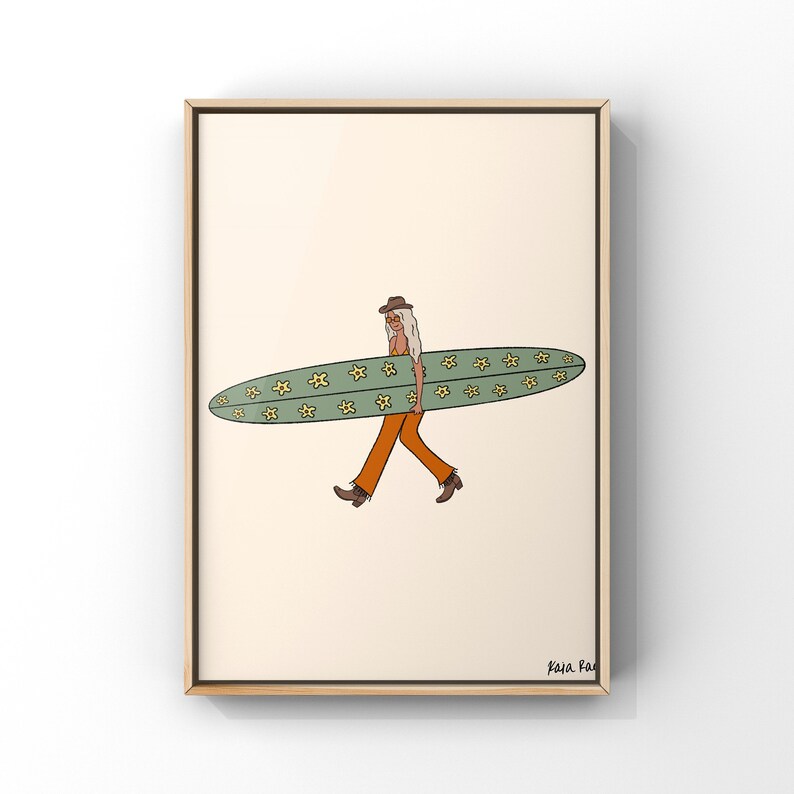 Groovy Surfer Gal Art Print | Cowgirl Surfer | Western Art | Surf ...