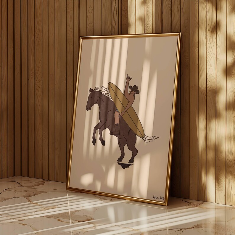 Coastal Cowboy Art Print: Surfing Western Horse Art - Etsy