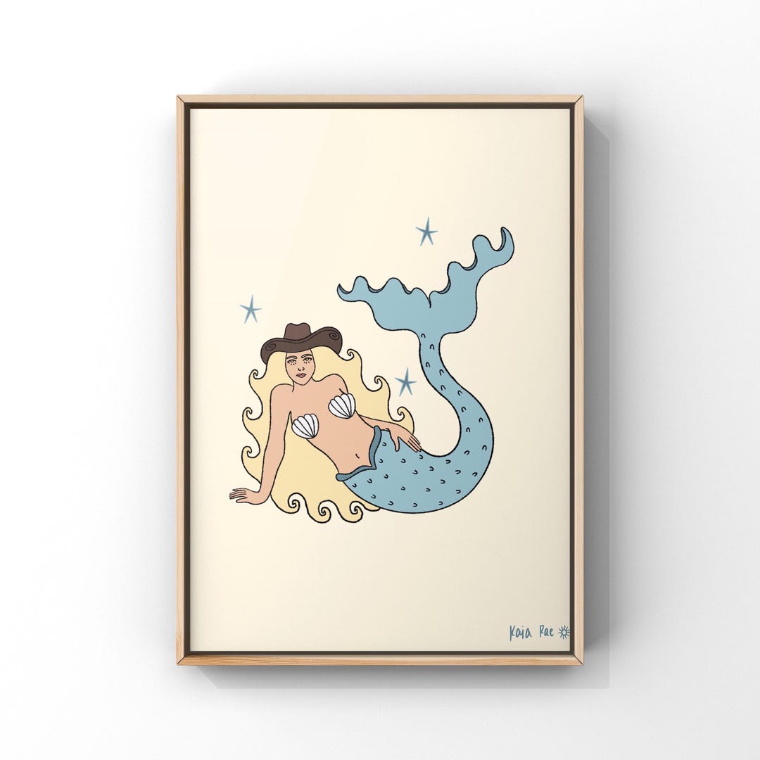 Mermaid Cowgirl Art Print | Western Coastal Art | Mermaid Art | Coastal ...