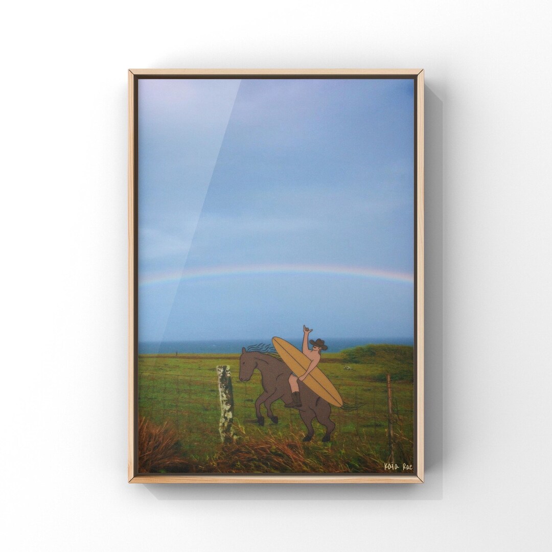 Surfing Cowboy Art Print: Hawaii Western Decor - Etsy