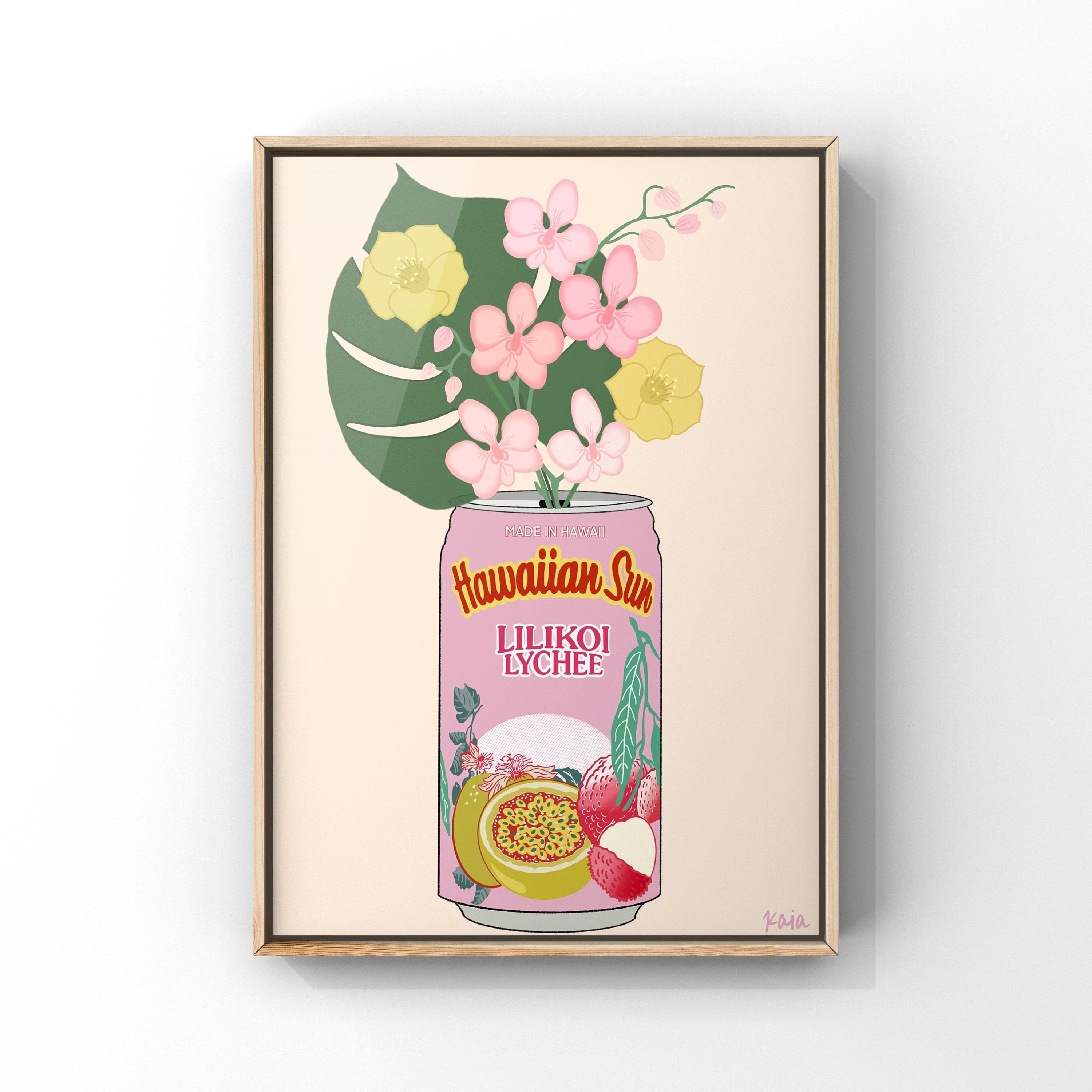 Hawaiian Sun Lilikoi Lychee Juice Can Art Print Tropical Floral
