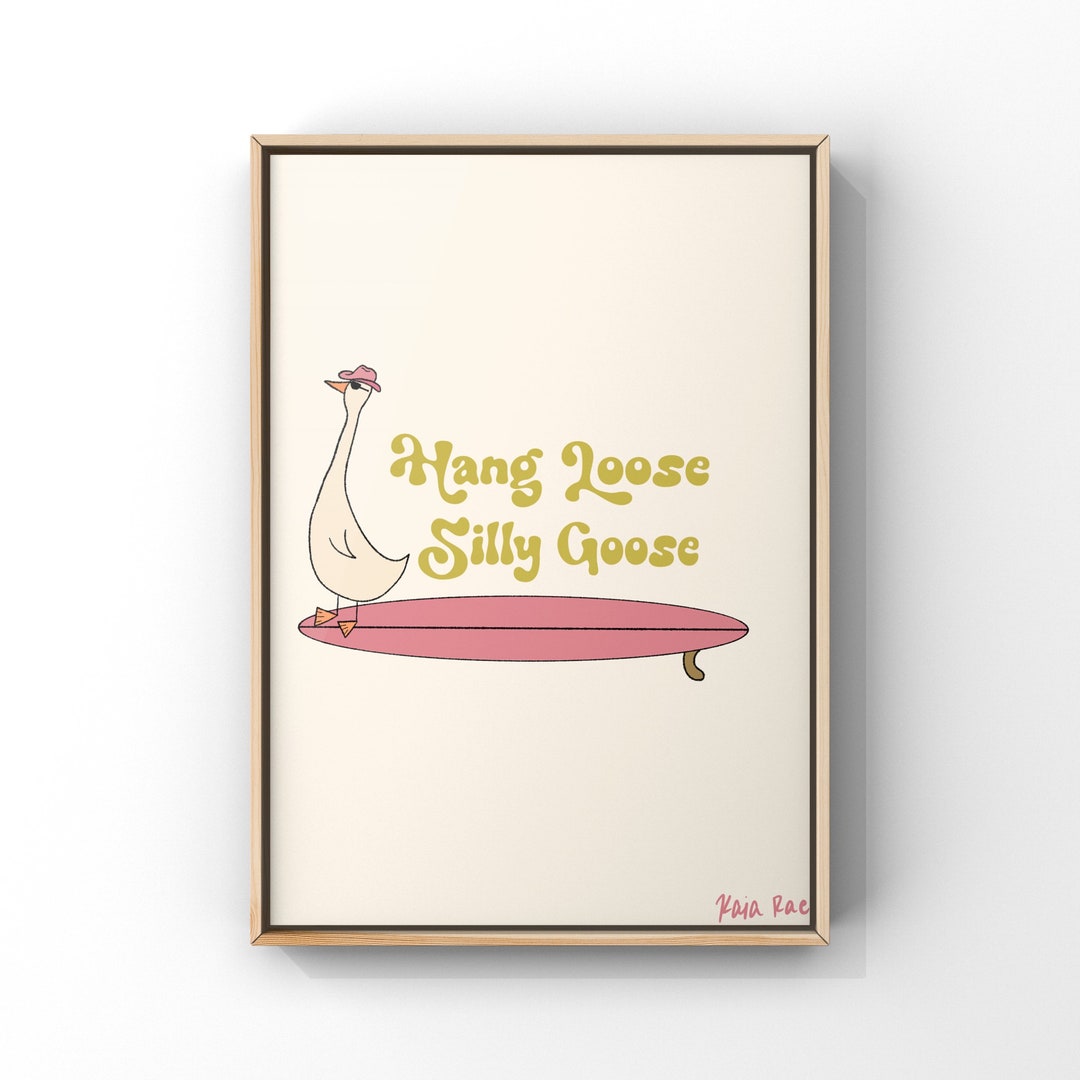 Hang Loose Silly Goose Surfing Cowboy Art Print: Quirky Surf Wall Art ...