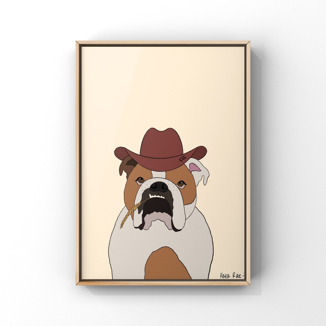 Bulldog Cowboy Art Print | Dog Art | Western Art | Gifts for Dog Owners ...