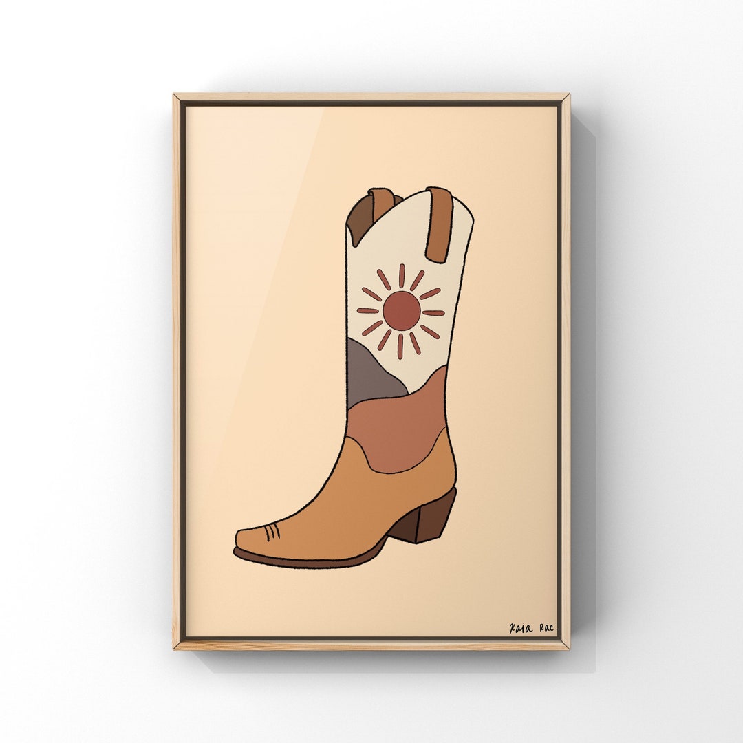 Desert Cowboy Boot Art Print Cowgirl Boot Western Art Wall Art Poster ...