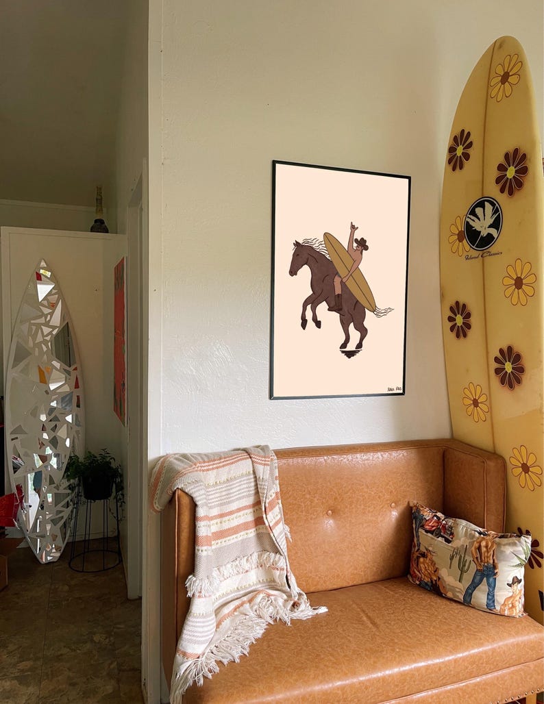 Coastal Cowboy Art Print: Surfing Western Horse Art - Etsy