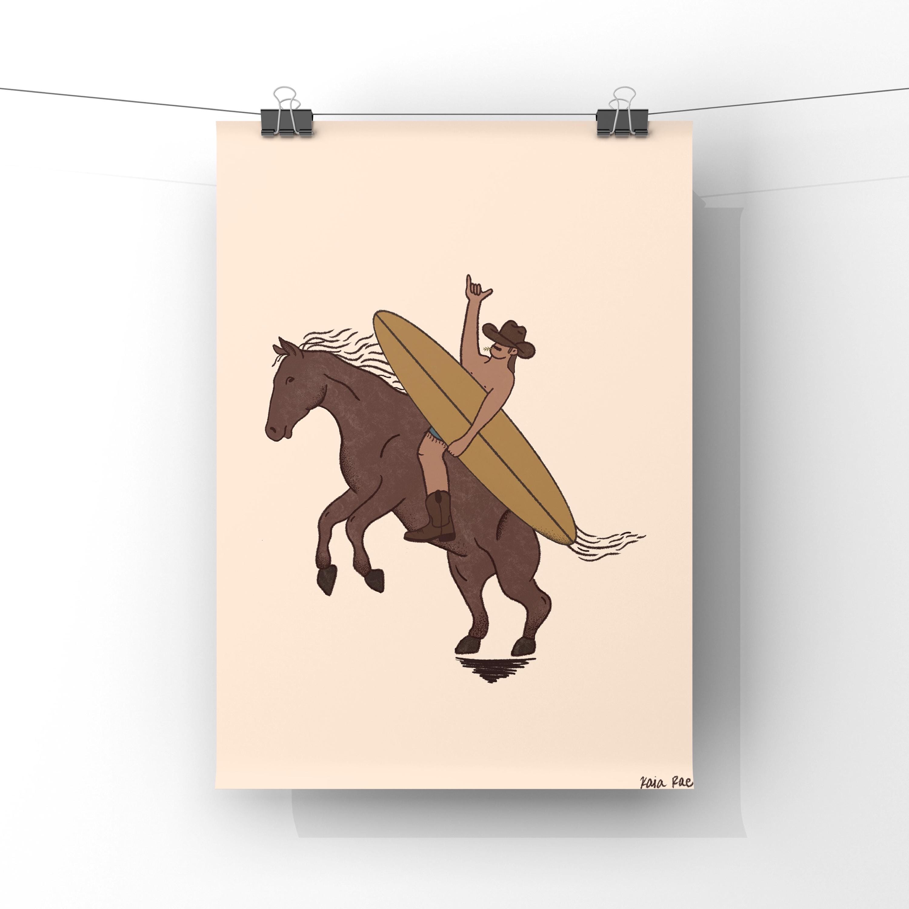 Coastal Cowboy Art Print: Surfing Western Horse Art - Etsy
