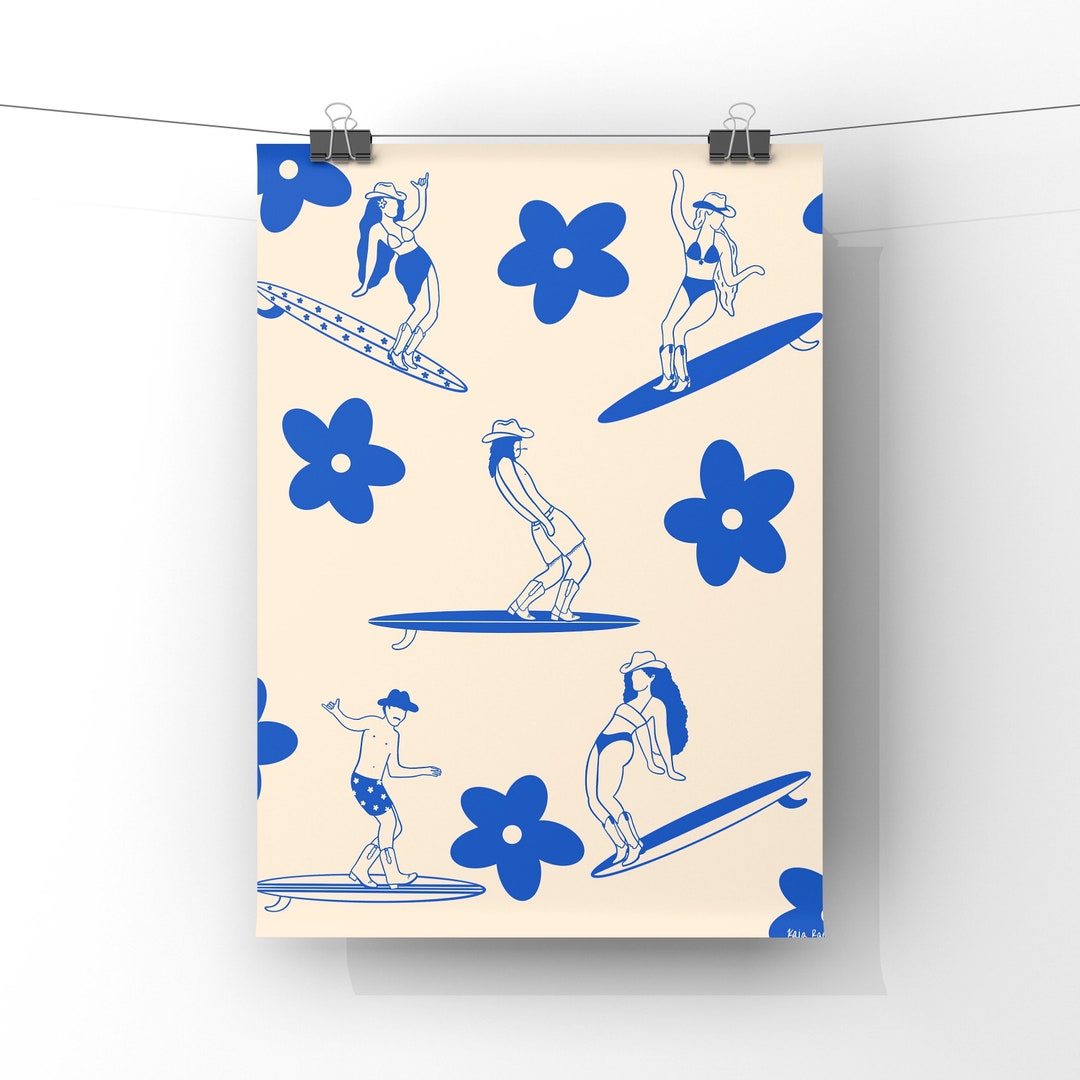 Surfing Cowboys Art Print: Western Surf Art Wall Decor (digital ...
