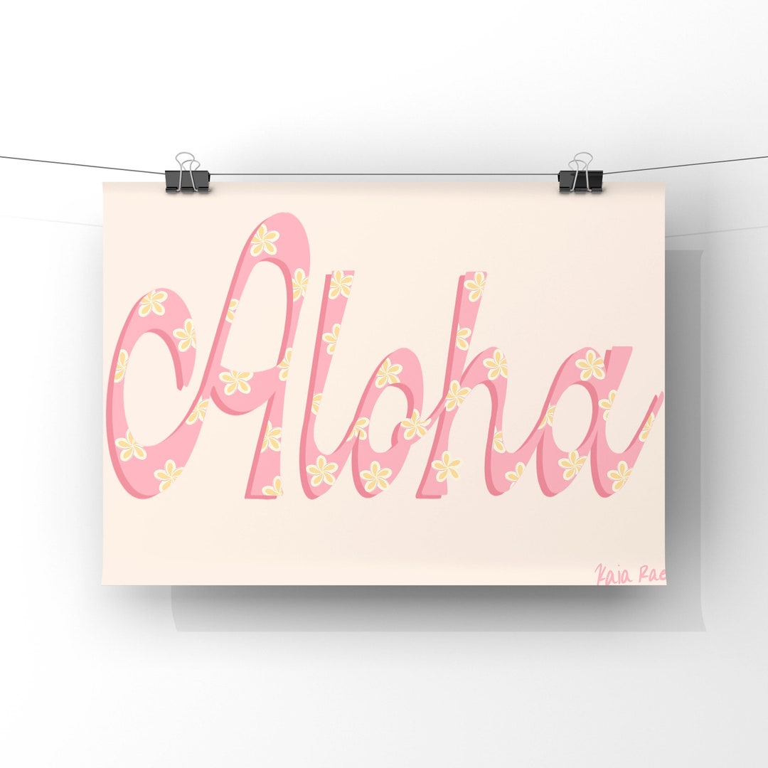 Aloha Floral Word Digital Art Print | Plumeria Flower | Hawaii | Cute ...