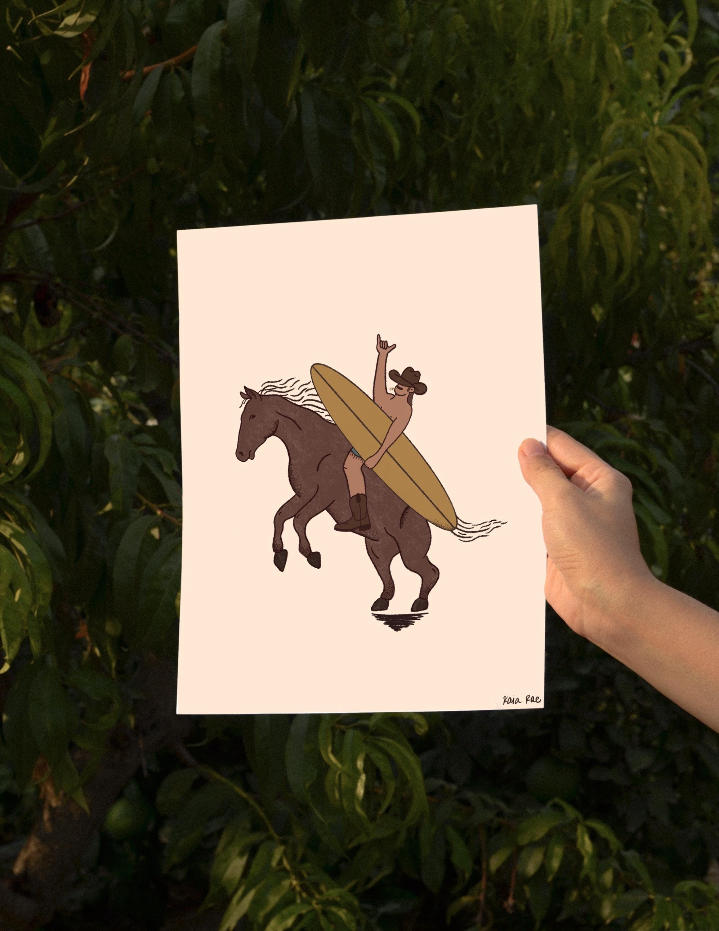 Coastal Cowboy Art Print: Surfing Western Horse Art - Etsy