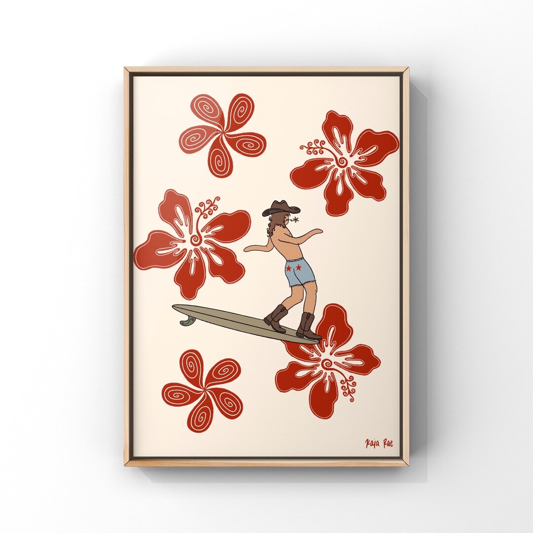 Wave Dancer Cowboy Surfing Art Print: Groovy Floral Western Decor - Etsy