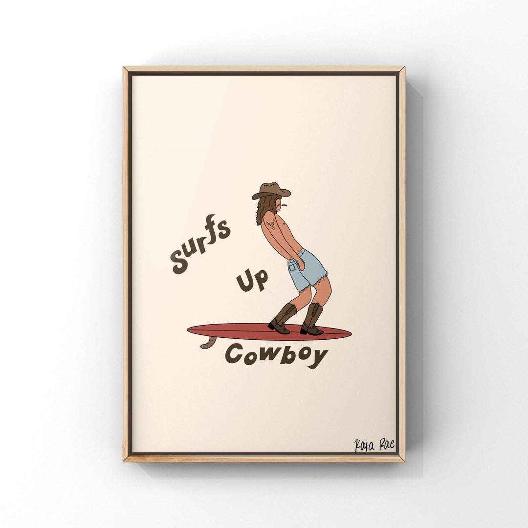 Surfs up Cowboy Art Print: Coastal Western Illustration - Etsy