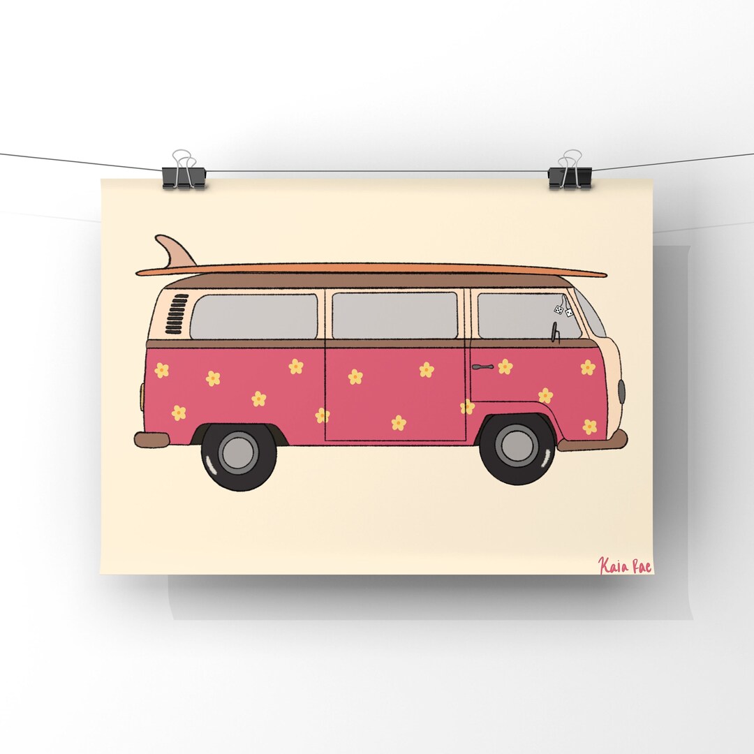 Surf Van Art Print: Groovy VW Bus Illustration (digital Download) - Etsy