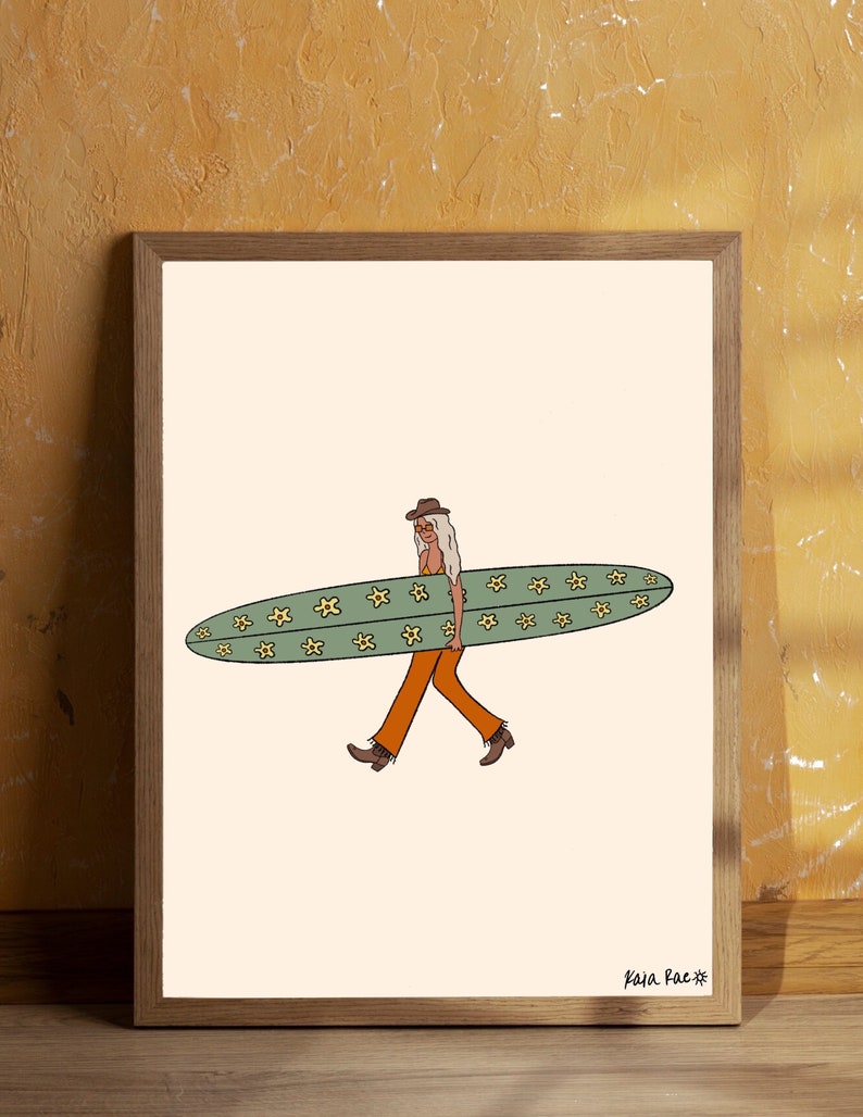Groovy Surfer Gal Art Print | Cowgirl Surfer | Western Art | Surf ...