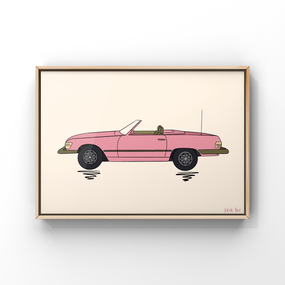 Pretty Pink Convertible Car Art Print | Car Poster | Car Illustration ...