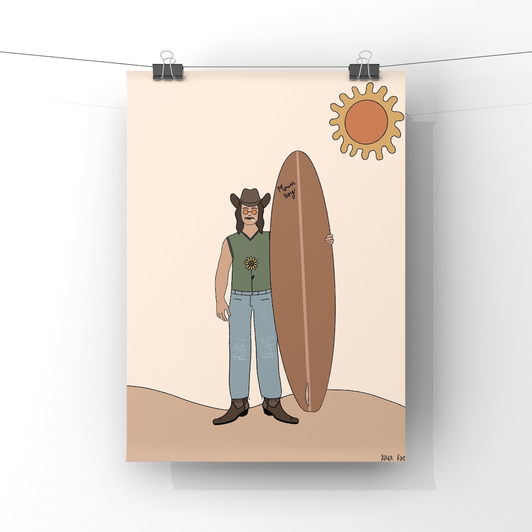 Groovy Surfer Cowboy Digital Art Print | Western Coastal Art | Surf ...