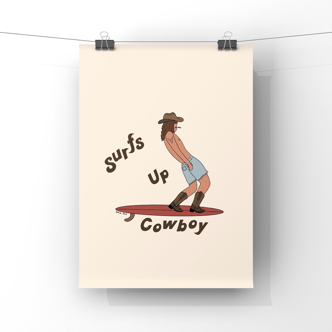 Surfs up Cowboy Western Digital Art Print | Cowboy Art | Surfer ...
