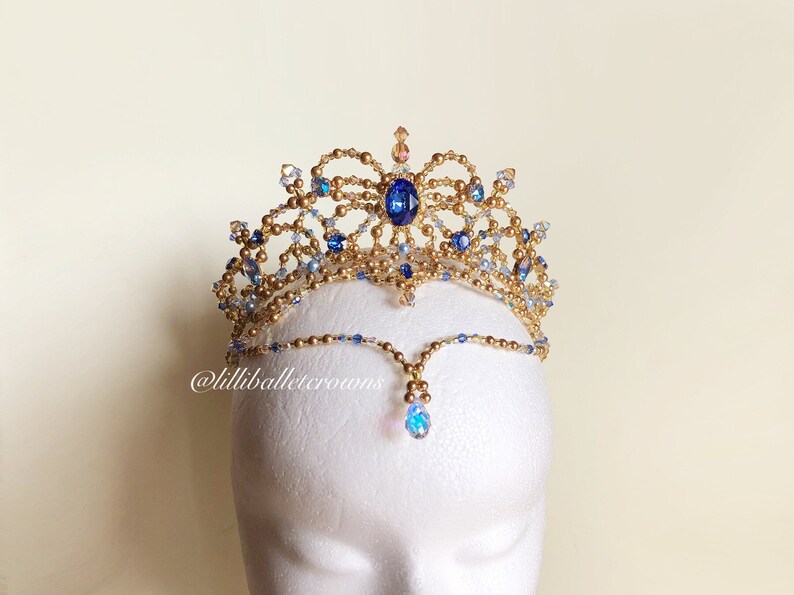 BALLET TIARA Sapphire Gold crystal tiara Ballet Headpiece | Etsy