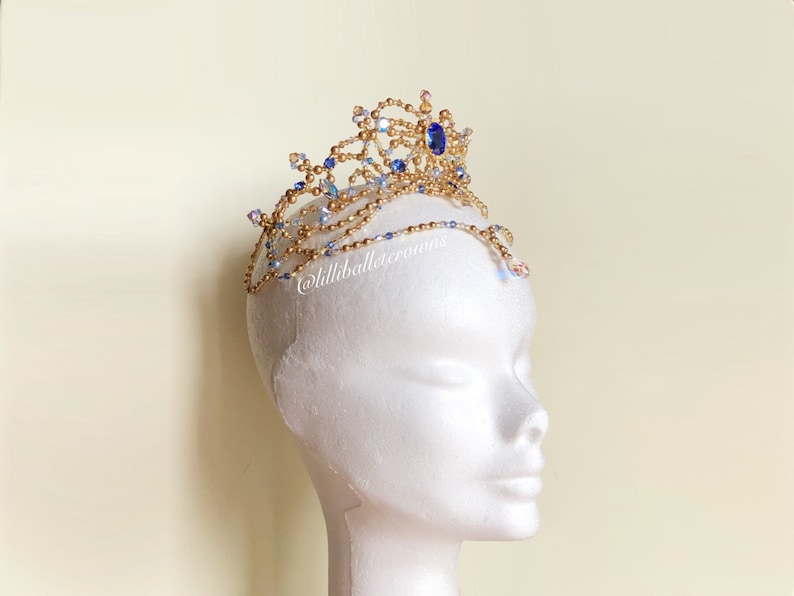 BALLET TIARA Sapphire Gold crystal tiara Ballet Headpiece | Etsy
