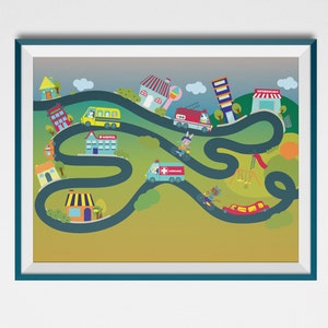 PRINTABLE, City Map, Street Map, Children's Illustration, Boy's Room ...