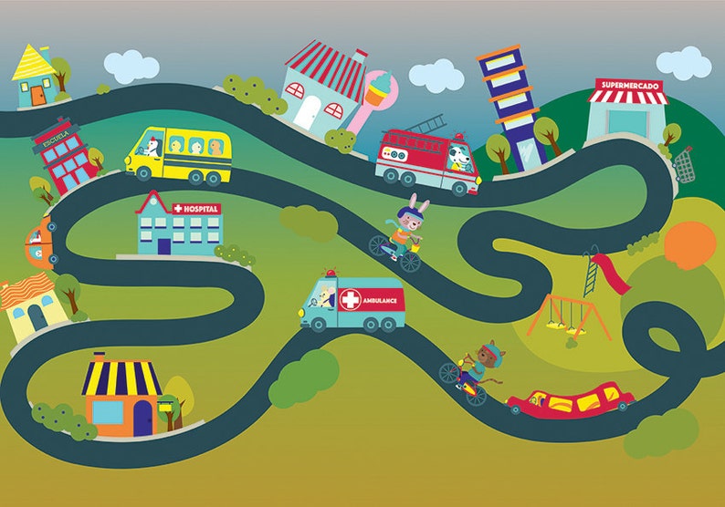 PRINTABLE, City Map, Street Map, Children's Illustration, Boy's Room ...