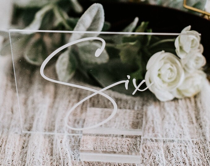 Clear Glass Look Acrylic Table Number Sign With Stands - Etsy