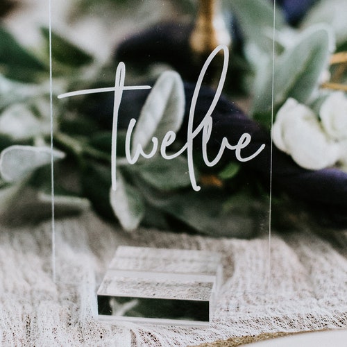 Clear Glass Look Acrylic Table Number Sign With Stands | Etsy