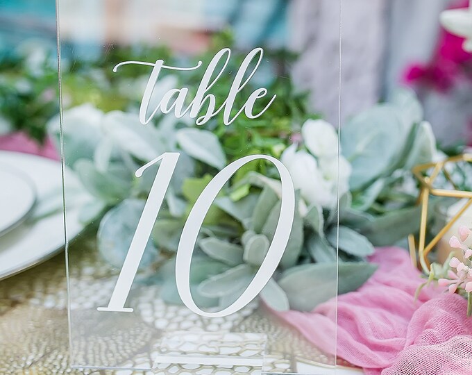 Clear Glass Look Acrylic Table Number Sign With Stands | Etsy