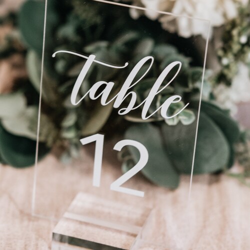Clear Glass Look Acrylic Table Number Sign With Stands | Etsy