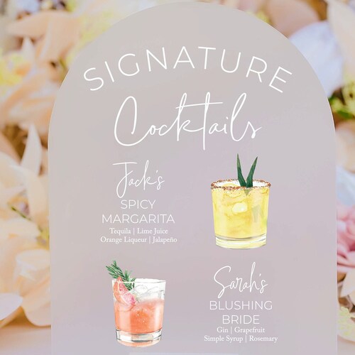 ARCH Frosted Bar Menu Signature Cocktails Custom Clear Glass - Etsy