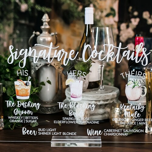 ARCH Frosted Bar Menu Signature Cocktails Custom Clear Glass - Etsy