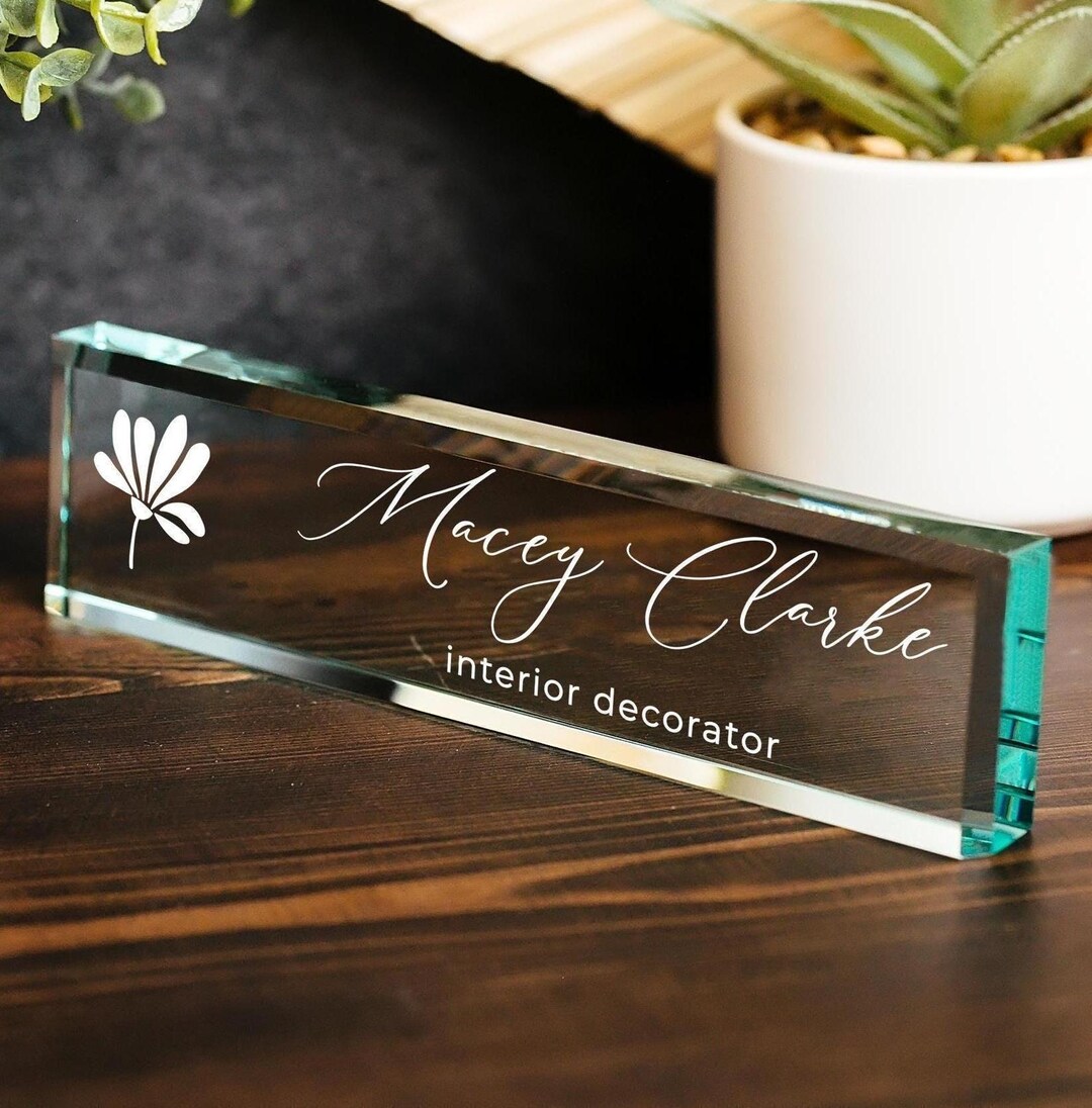 CHOOSE Your Nameplate From 11 Icon Designs, Crystal Personalized Desk ...