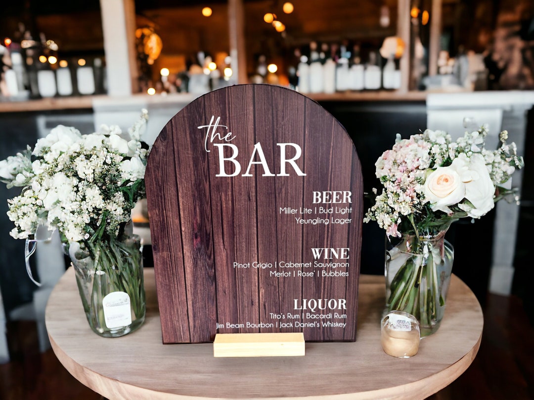 ARCH Bar Menu Dark Wood Grain Signature Cocktails Custom Clear Glass ...