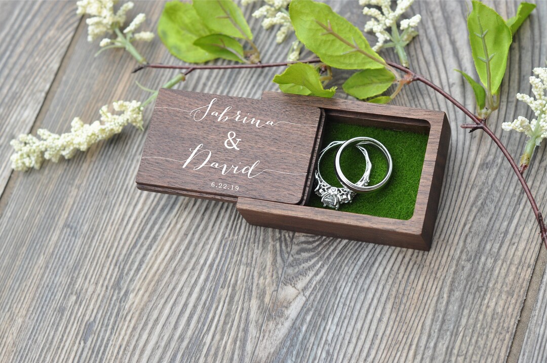 Walnut Wood Small Ring Box, Wedding Ring Bearer Box, USB Box, Tiny ...
