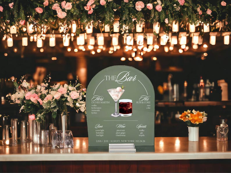Wedding Cocktail Bar Menu Sign – Acrylic Reception Beverage Display ...