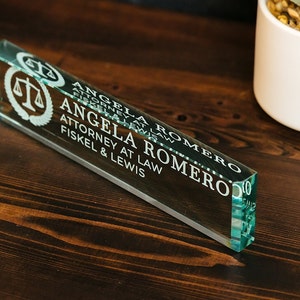 Attorney Glass Office Desk Name Plate, Clear JD Judge Nameplate, Lawyer ...