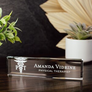 Physical Therapist Glass Office Desk Name Plate, Clear Doctor of PT ...