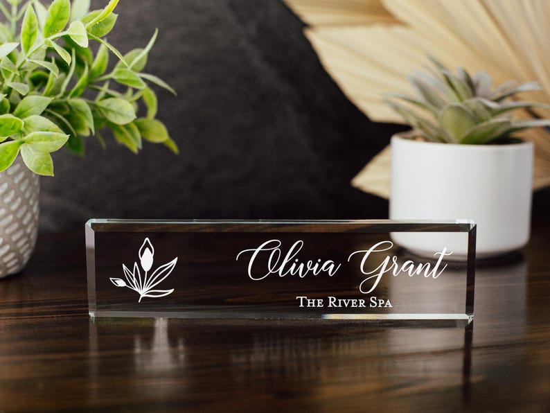 CHOOSE Your Nameplate From 11 Icon Designs, Crystal Personalized Desk ...