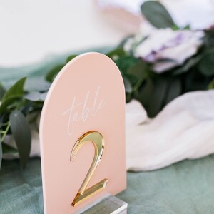 3D ARCH Acrylic Blush Dusty Blue and Gold Table Number Sign With Stands ...