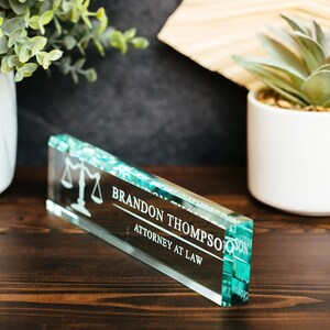 Attorney Glass Office Desk Name Plate, Clear JD Judge Nameplate, Lawyer ...
