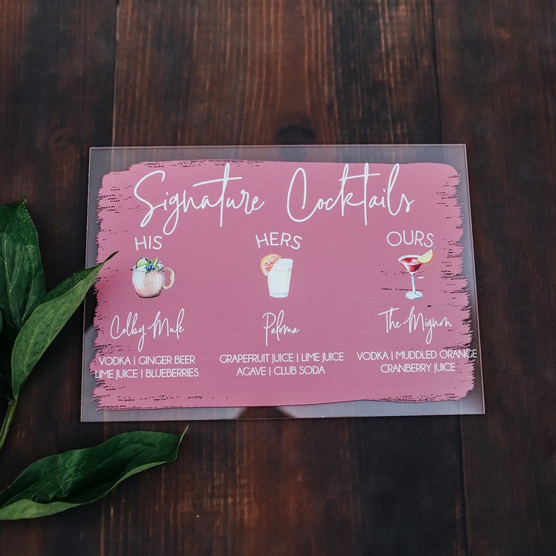 Bar Menu Signature Cocktails Custom Clear Glass Look Acrylic - Etsy