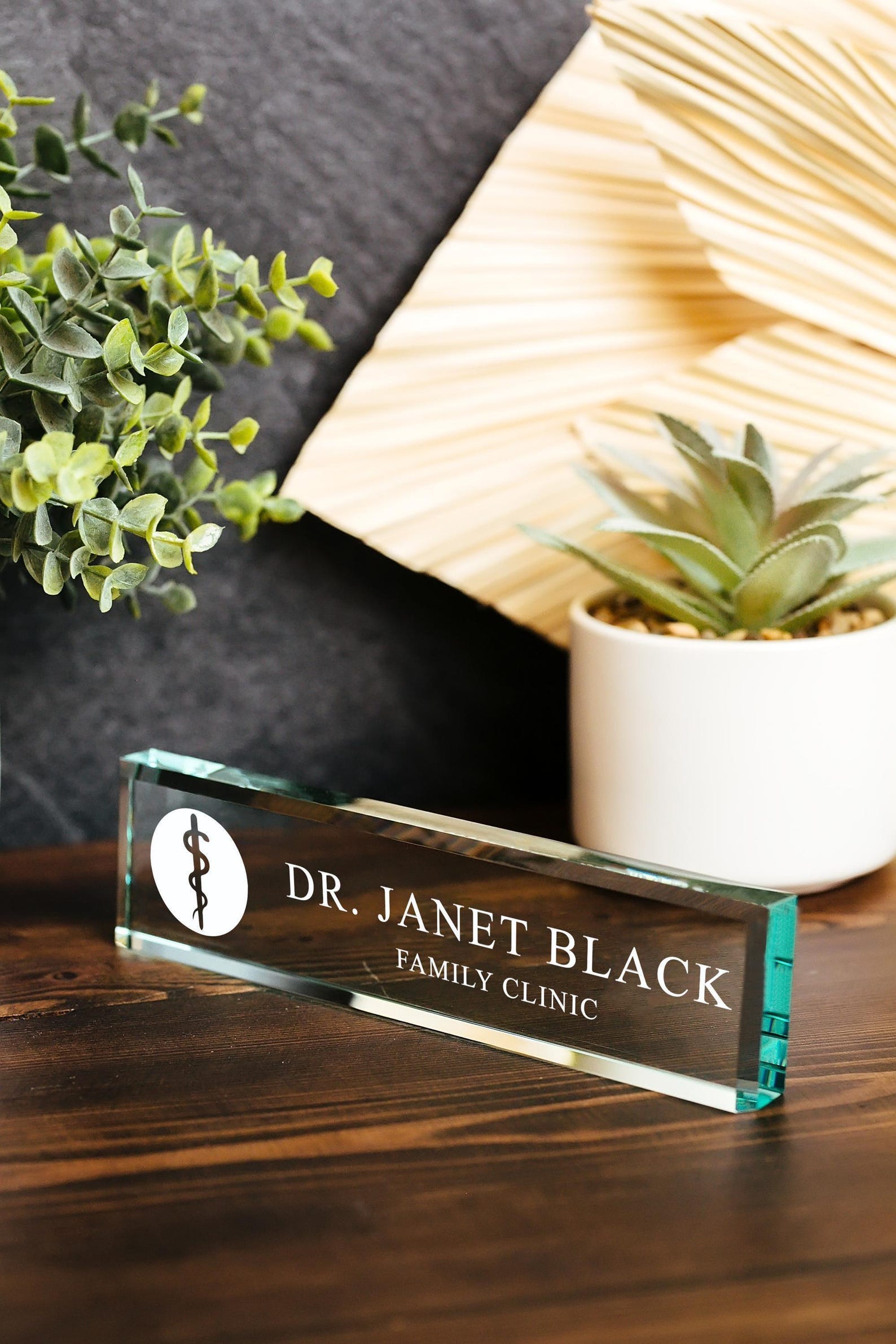 Physician MD Doctor Glass Office Desk Name Plate, Clear PA Surgeon ...