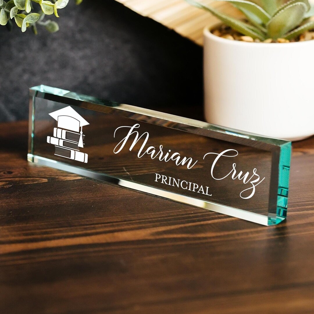 Principal Glass Office Desk Name Plate, Head of School Nameplate ...