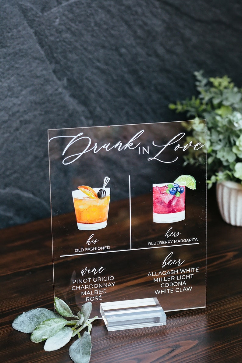 Drunk in Love Bar Menu Signature Cocktails Custom Clear Glass - Etsy