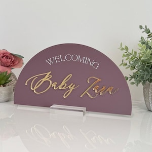 3D Mirrored Acrylic Arch Baby Shower Welcoming Baby Sign, Laser Cut ...