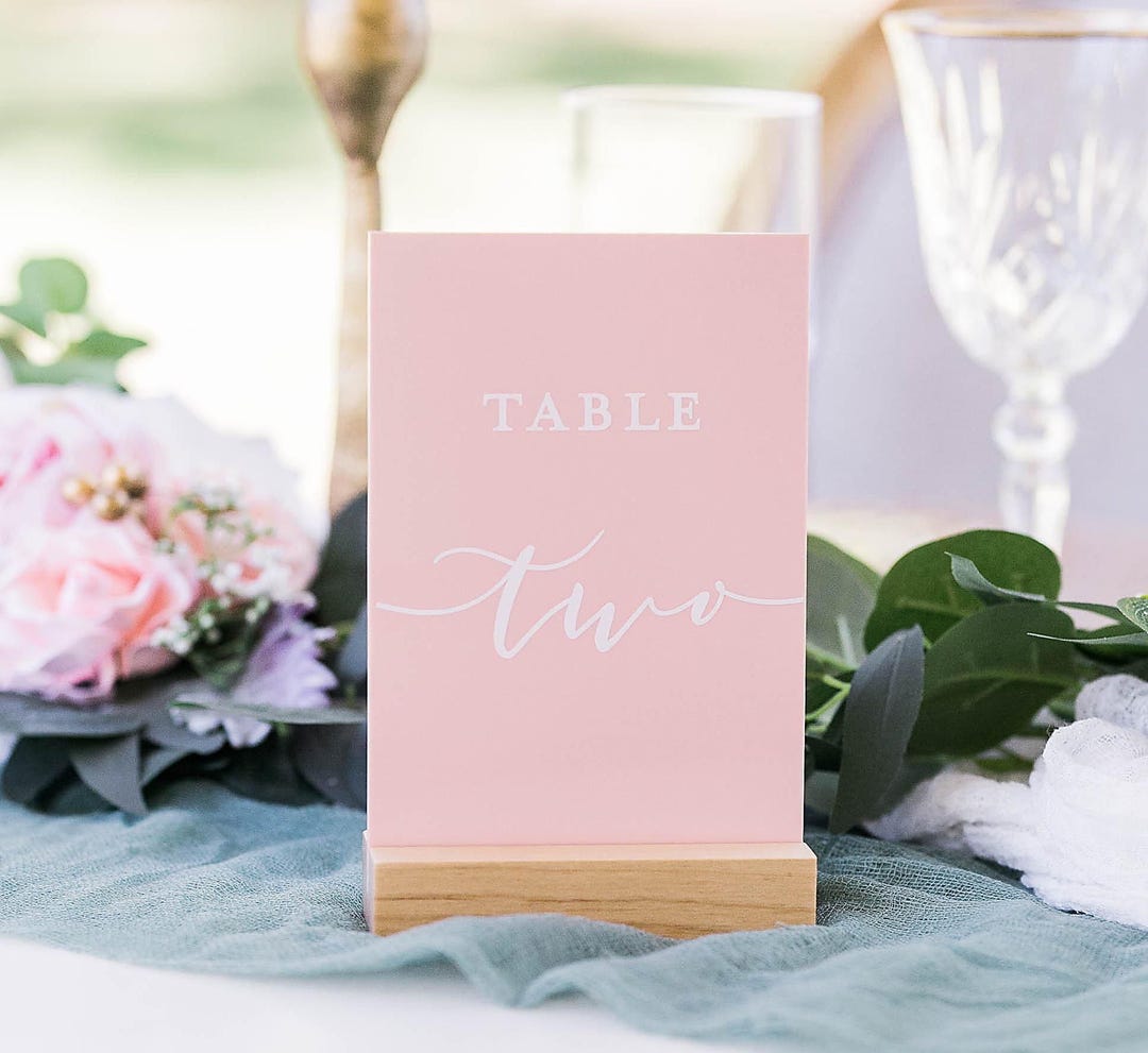 Blush Dusty Blue Rose Mauve Plum Table Number Sign With Stands, Perspex ...