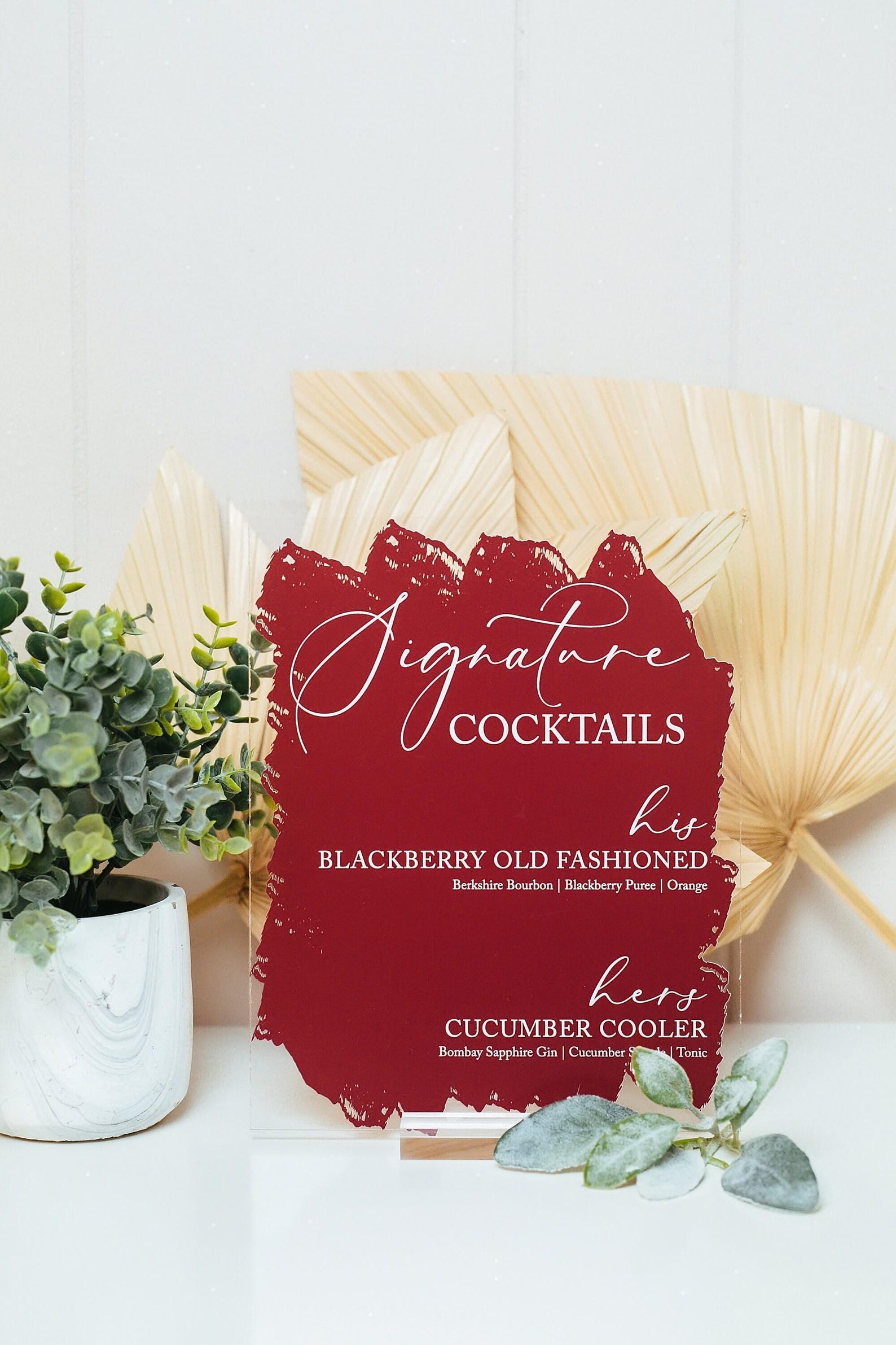 Bar Menu Signature Cocktails Custom Clear Glass Look Acrylic Wedding ...