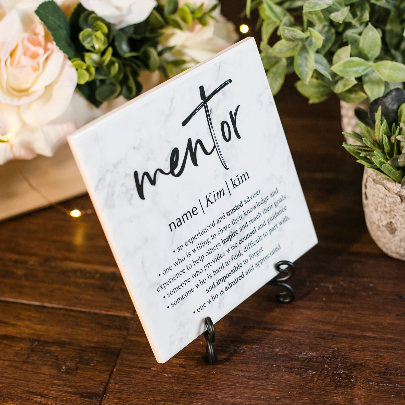 Marble Mentor Plaque With Stand, Thank You Mentor Sign, Custom Boss Appreciation for Retirement ...