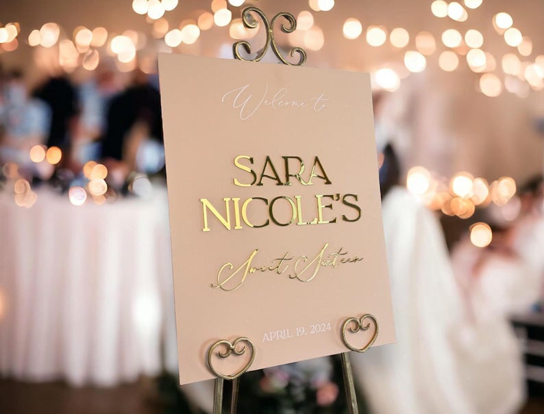 3D Gold Mirror Happy Birthday Acrylic Welcome Sign, Let's Party Sweet ...