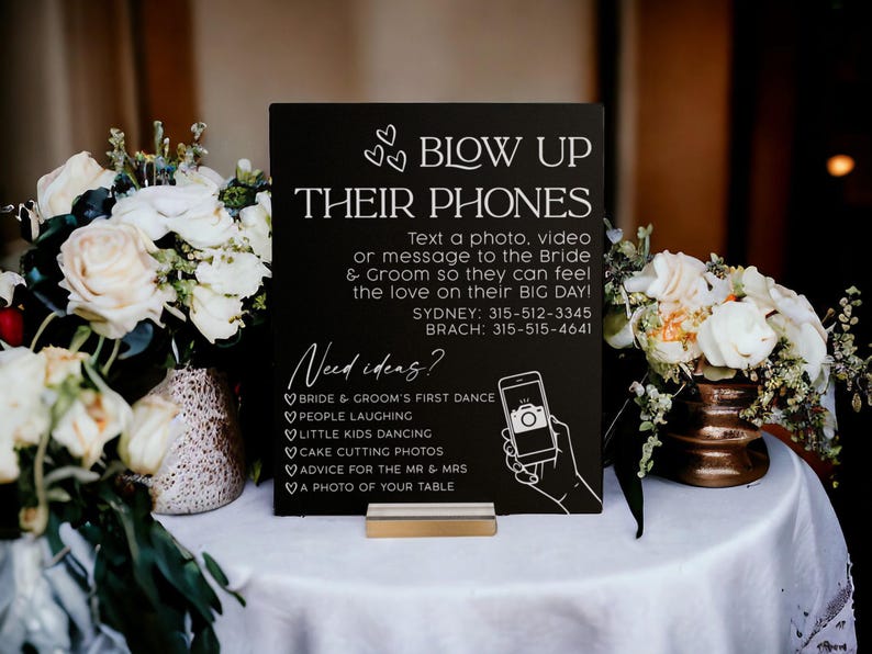Blow up Their Phones Wedding Table Sign Text or Video Bride and Groom ...
